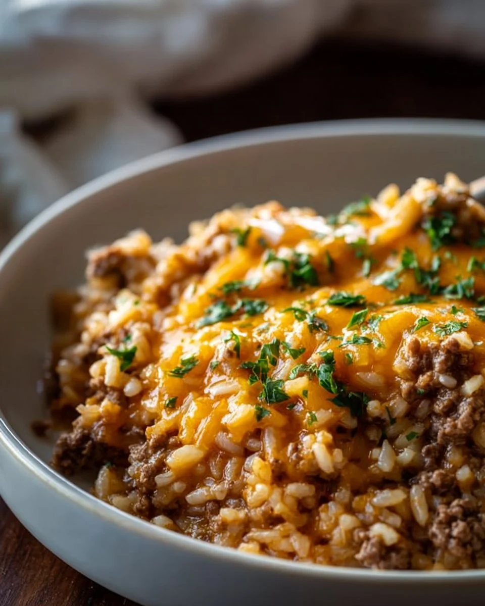 Cheesy Ground Beef and Rice Casserole